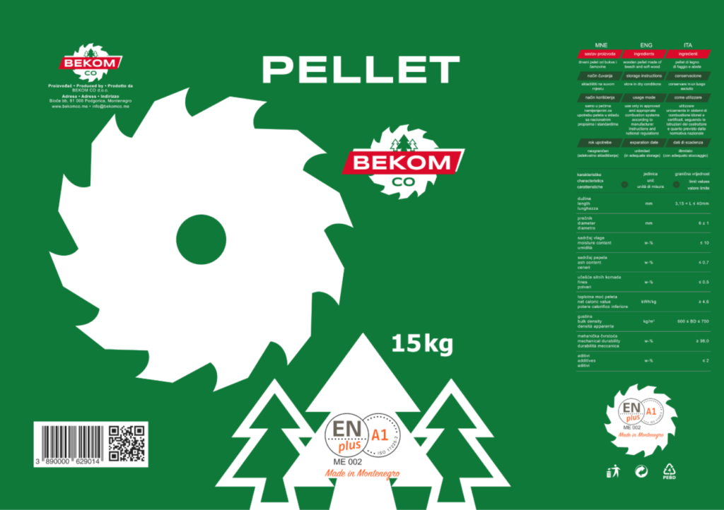 Pelet Bekom - A1 ENplus - Material Ndertimor